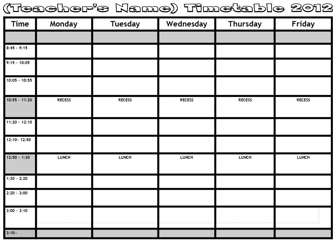 Timetable Template Primaryedutech